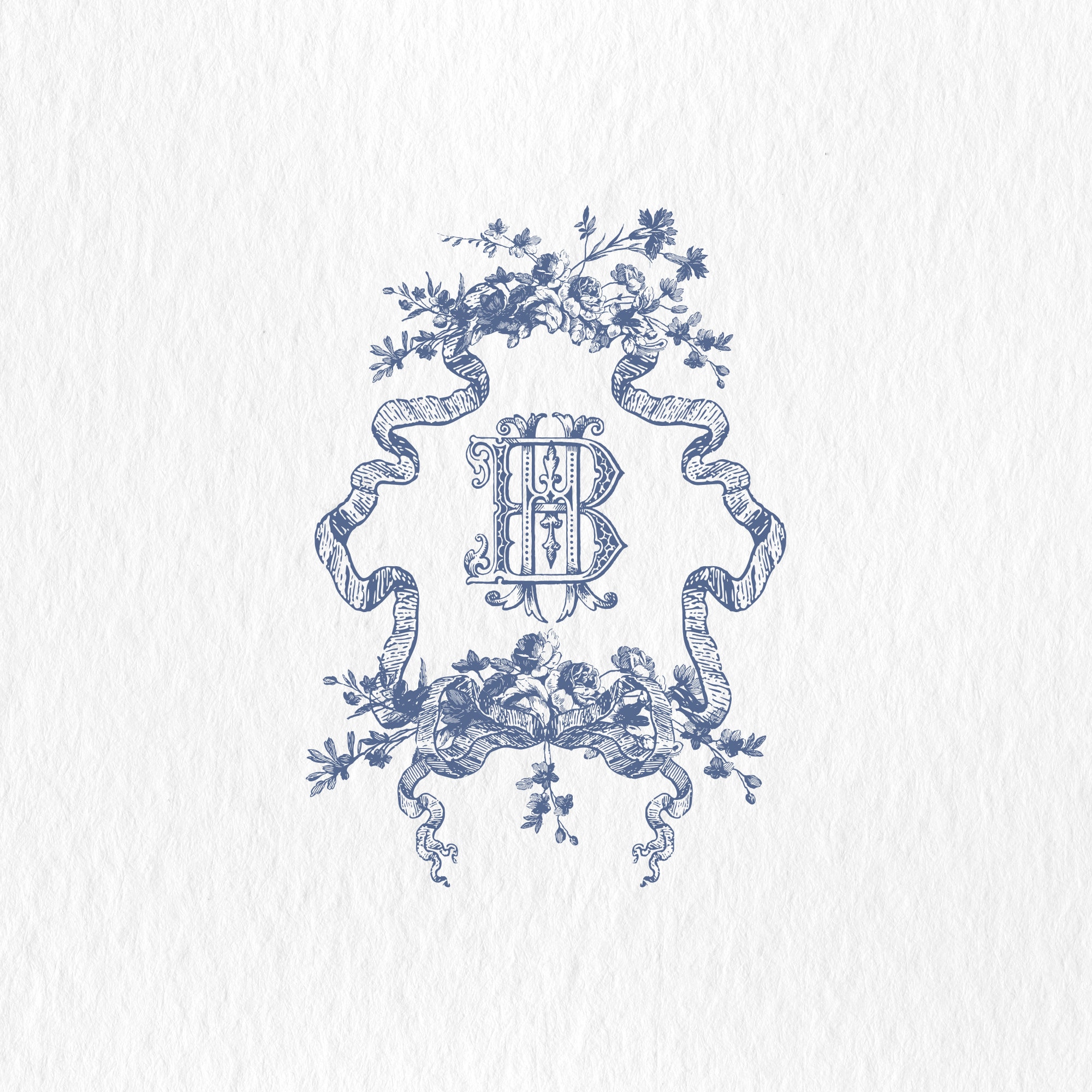 B-H Vintage Monogram,floral Vintage Monogram Wedding Crest,blue ...