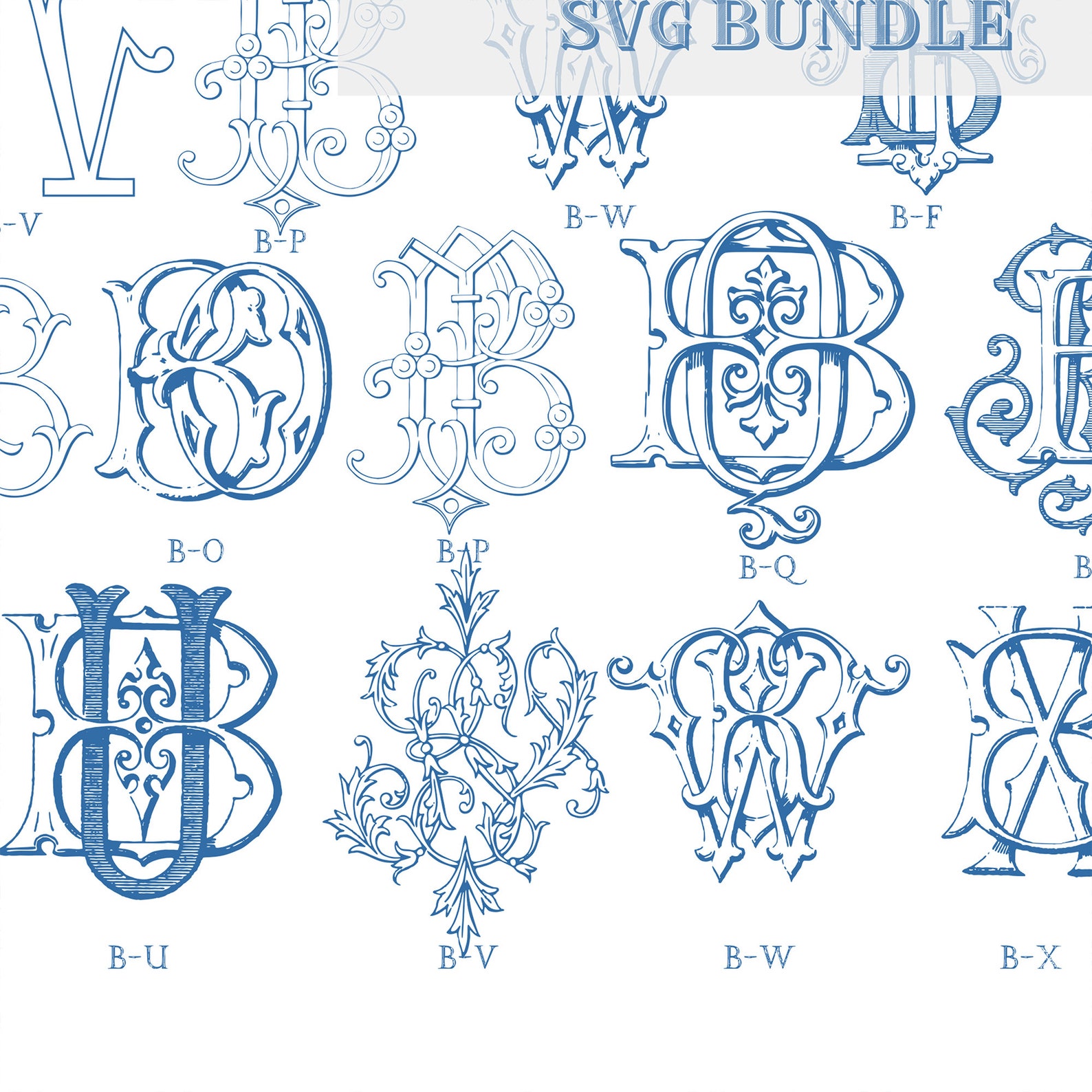 Vintage Monogrammonogram Svg bundle B-A & B-Z Svg Monogram - Etsy