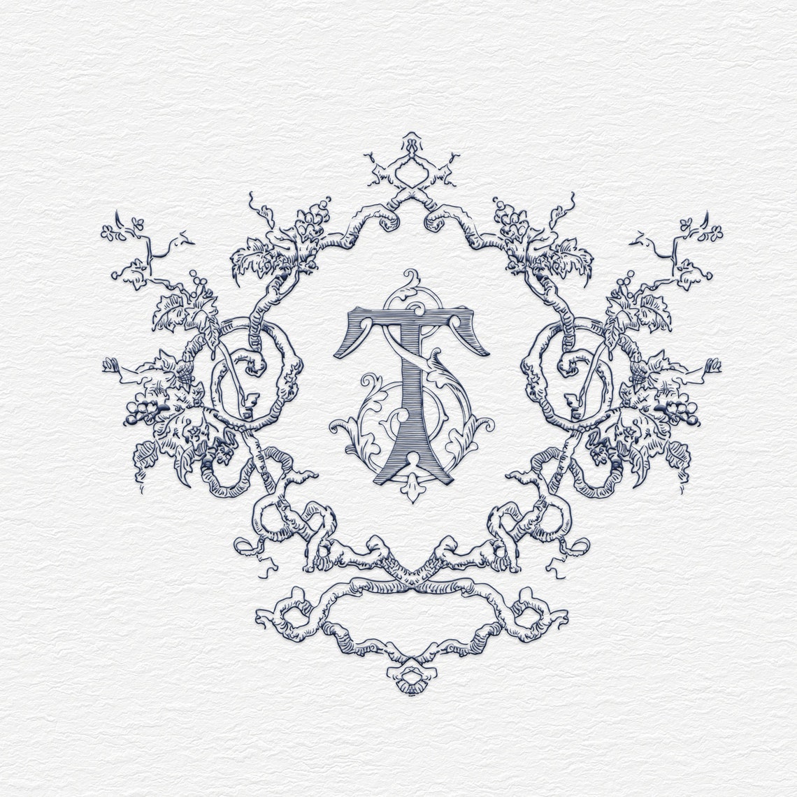 Vintage Grape Leaf Crest Monogram T-S (digital Download) - Etsy