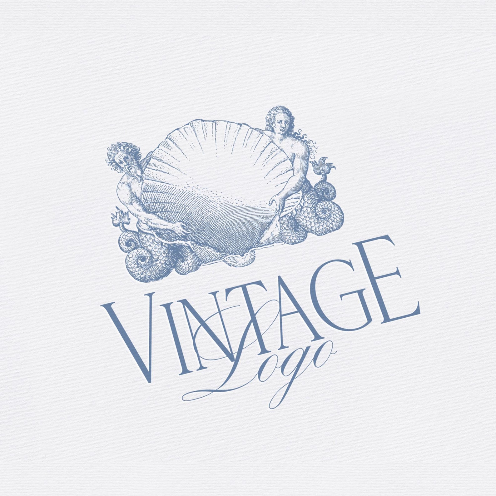 Mermaid & Mermen Logo, Nautical Logo, Hand Drawn Vintage Illustration ...