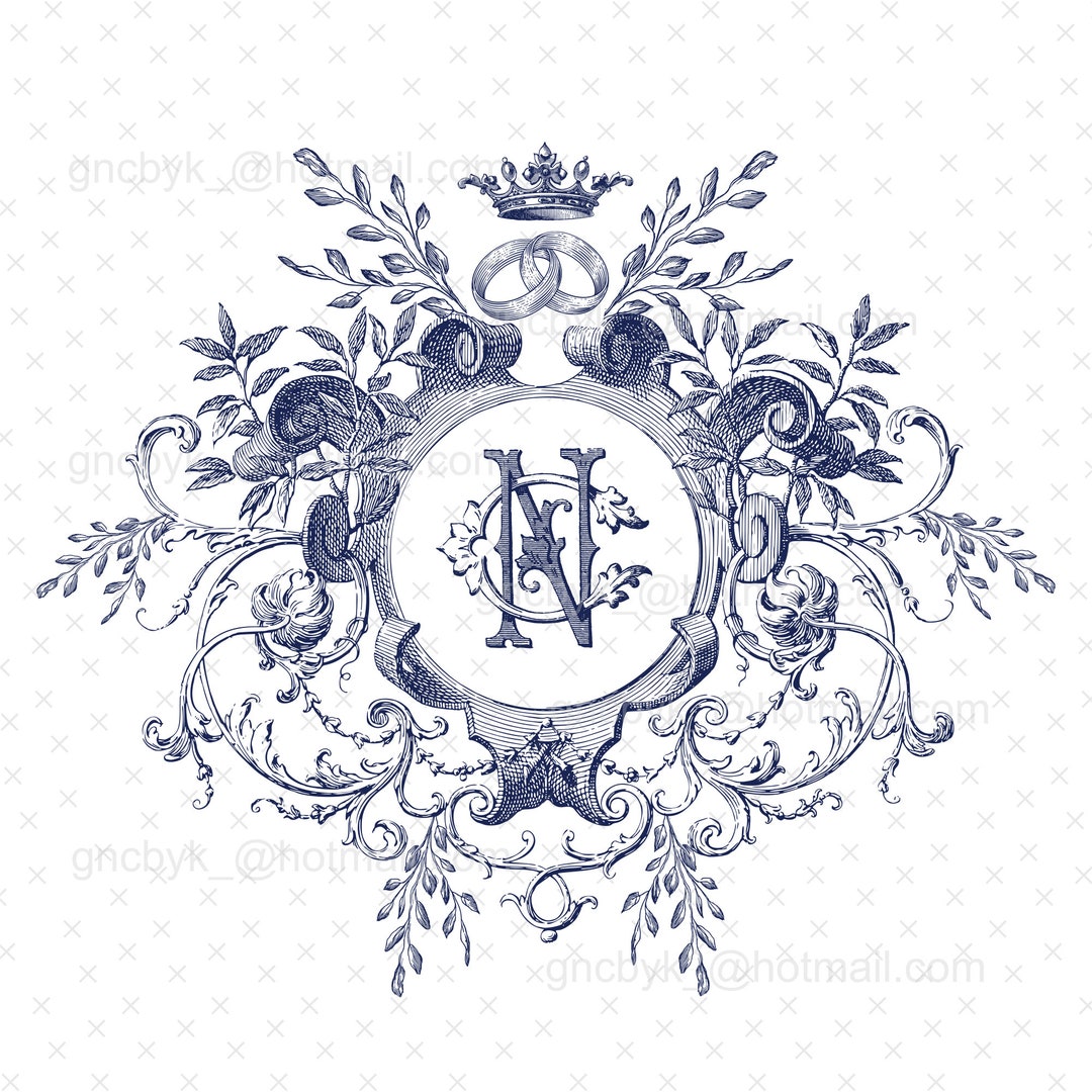 Vintage N-C Interlocked Monogram: Blue Wedding Logo (digital Download ...