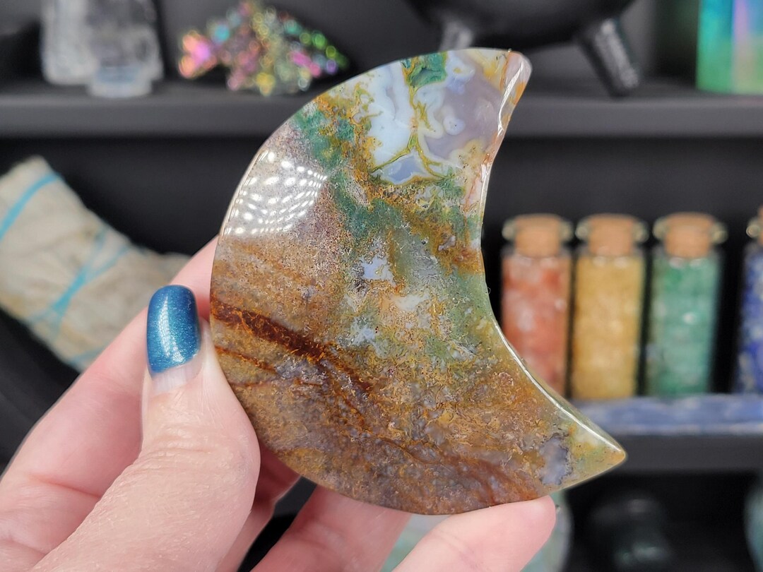 Moss Agate Moon Crystal Moons Healing Crystals - Etsy