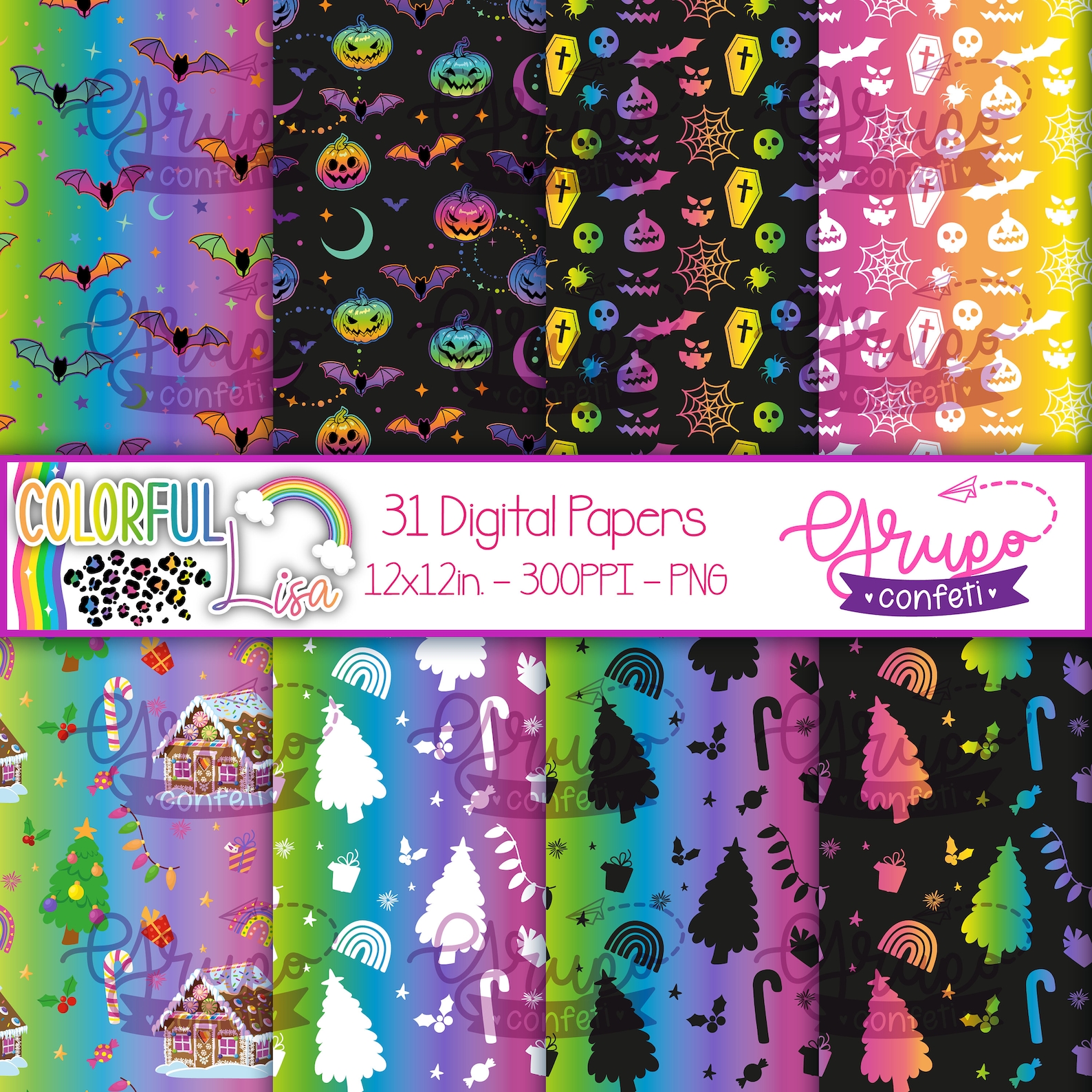 Colorful Lisa, Lisa Frank Inspired Digital Papers, Lisa Frank Patterns ...