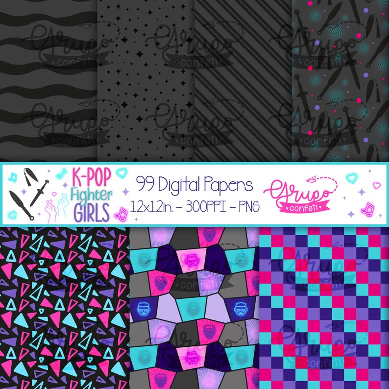 KPOP Fighter Girls Seamless Digital Papers – 99 Pngs 12x12in – K-pop ...
