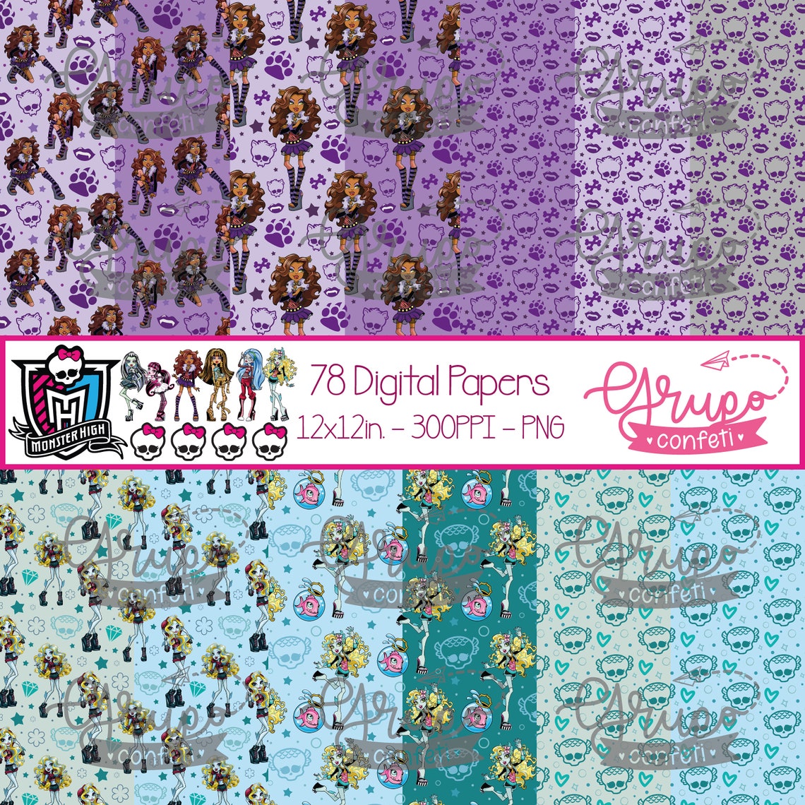 Monster High digital papers Monster High patterns seamless - Etsy España