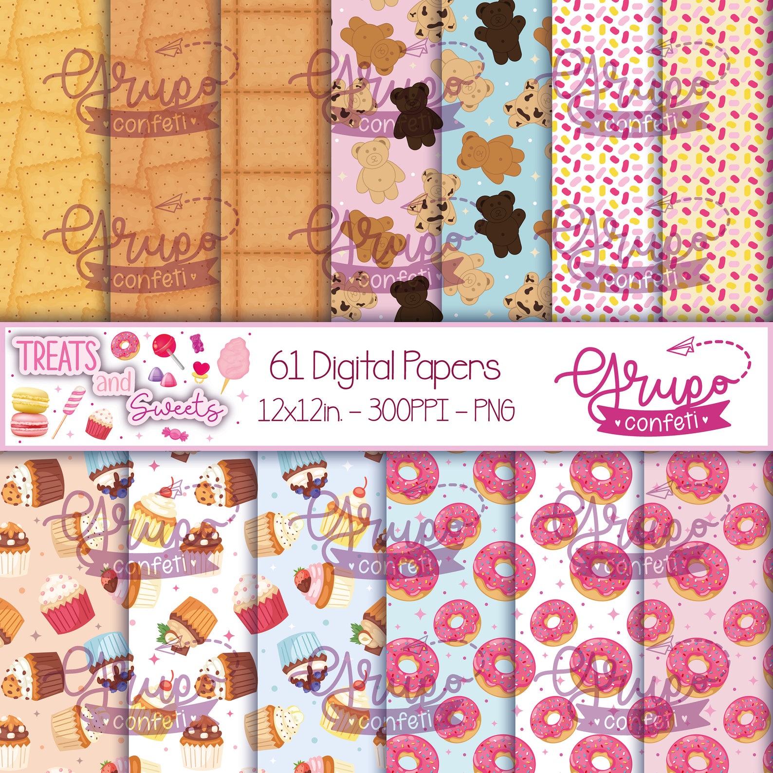 Treats and Sweets Digital Papers, Digital Download, Seamless Patterns ...