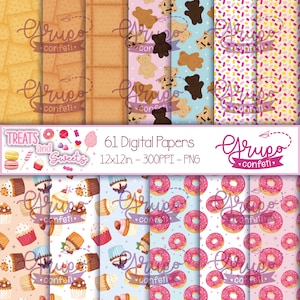 Treats and Sweets Digital Papers, Digital Download, Seamless Patterns ...