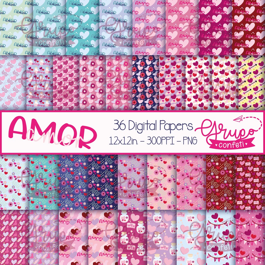 Love Digital Papers Digital Download, Valentines Day, Love Party Papers ...