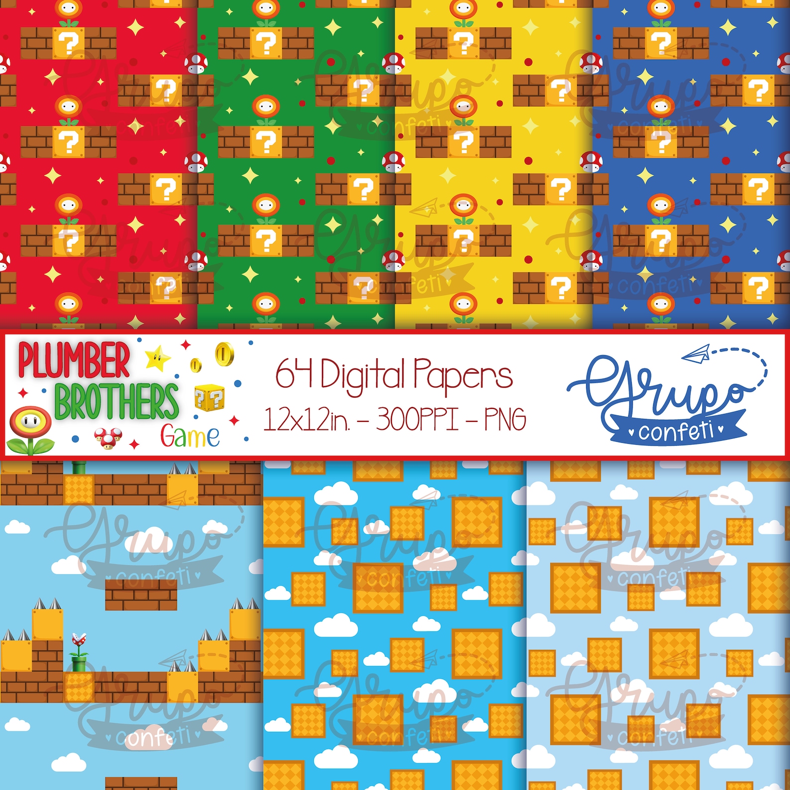 Plumber Brothers Game digital papers, Plumber Brothers Movie seamless ...