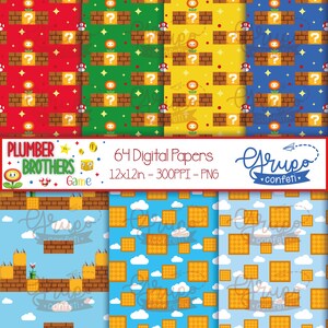 Plumber Brothers Game digital papers, Plumber Brothers Movie seamless ...