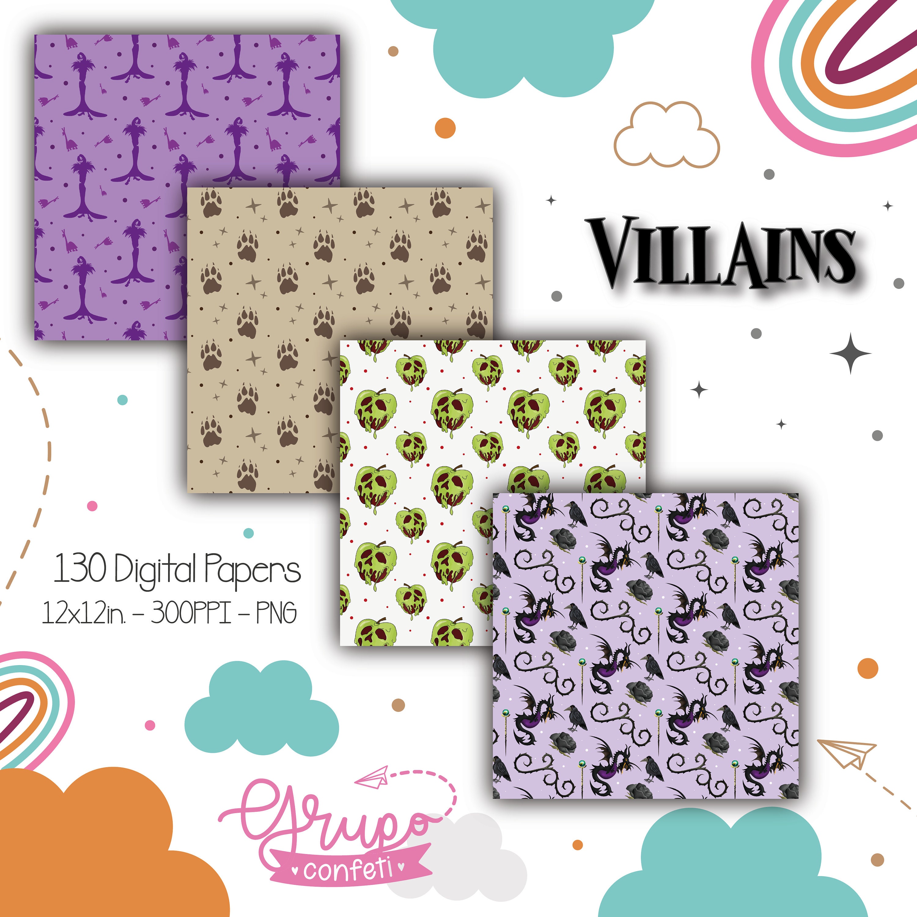 Villains Digital Papers Digital Download Ursula Maleficent - Etsy México