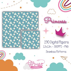 Princesses Digital Papers, Digital Download, Ariel, Aurora, Anna, Elsa ...
