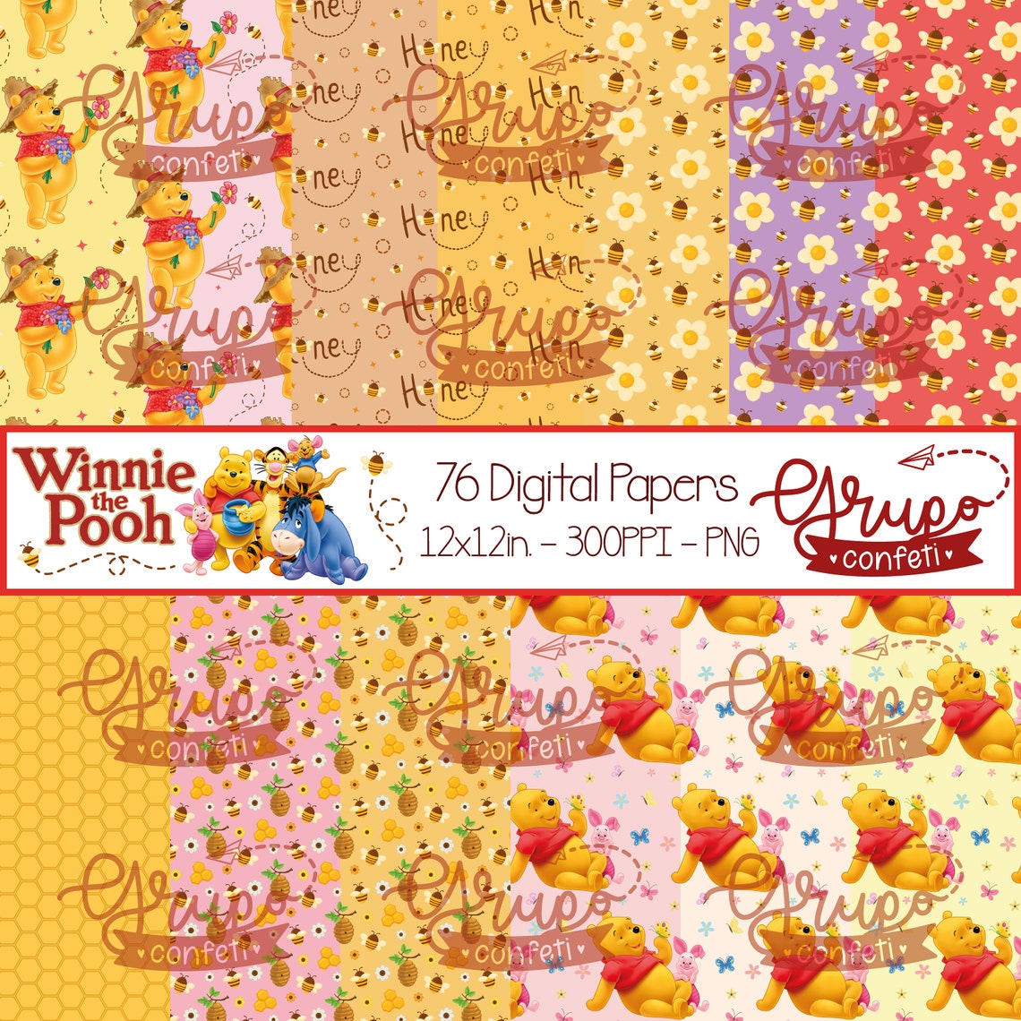 Winnie Pooh Digital Papers Winnie the Pooh Patterns Seamless - Etsy
