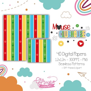 Mouse Clubhouse Digital Papers, Digital Download, Seamless Patterns ...