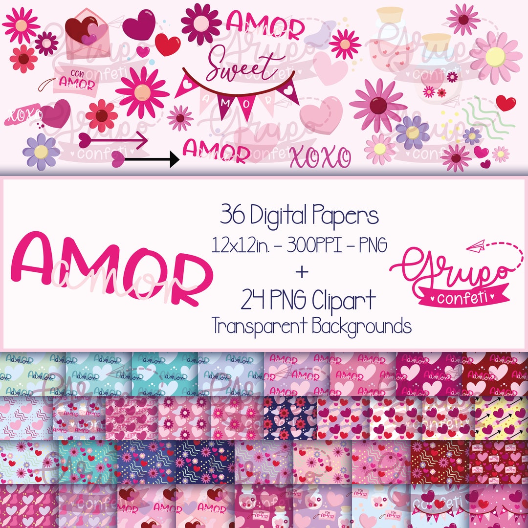 Love Digital Papers and Clipart Immediate Digital Download, Valentines ...