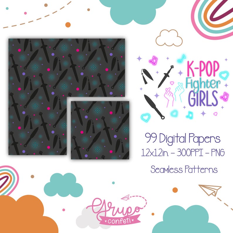 KPOP Fighter Girls Seamless Digital Papers – 99 Pngs 12x12in – K-pop ...