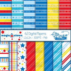 Magic Clown Digital Papers, Digital Download, Seamless Patterns - Etsy