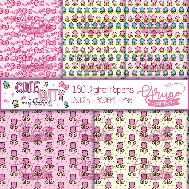 Cute kitty and Friends inspired Digital Papers seamless - Etsy España