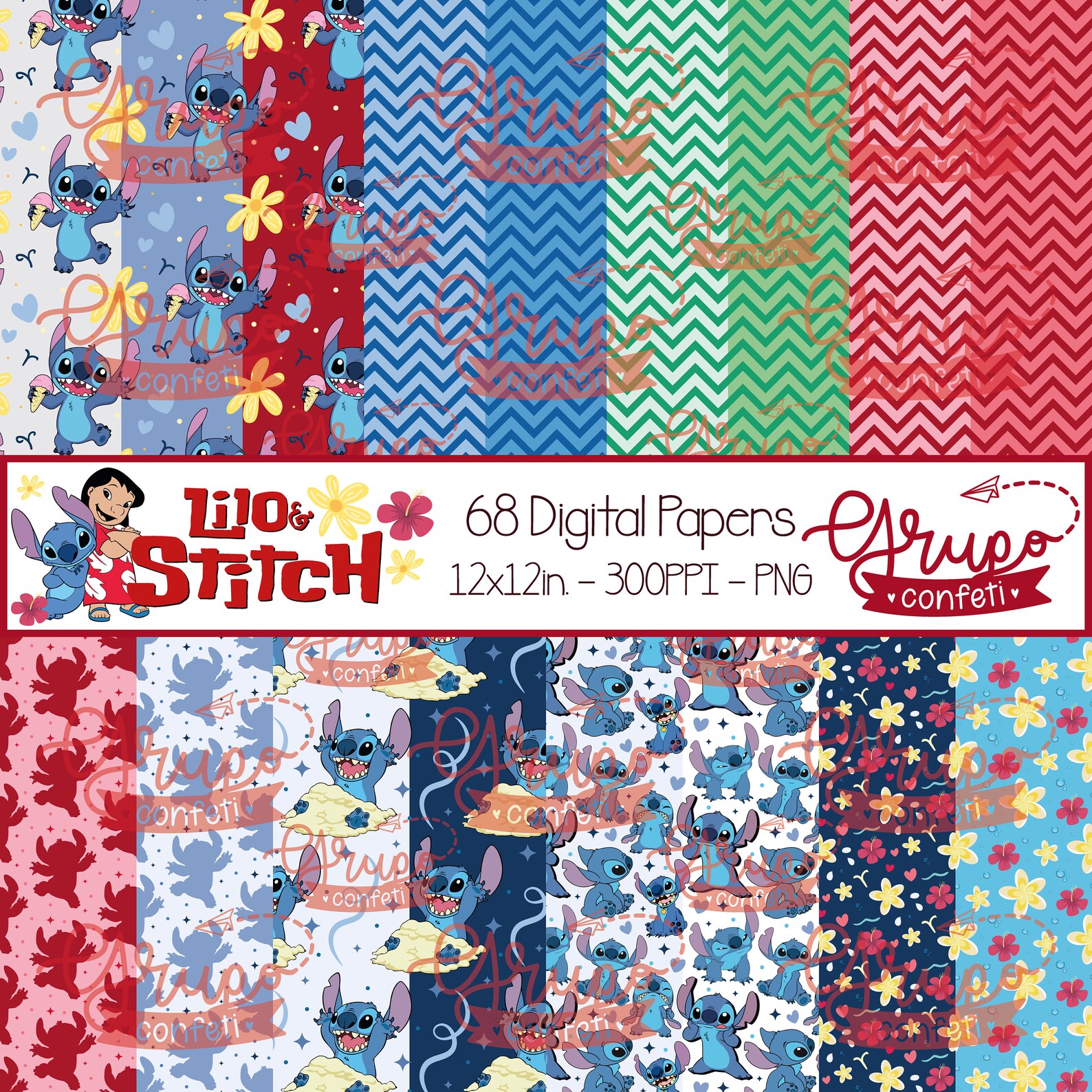 Lilo & Stitch digital papers Lilo y Stitch patterns seamless - Etsy España
