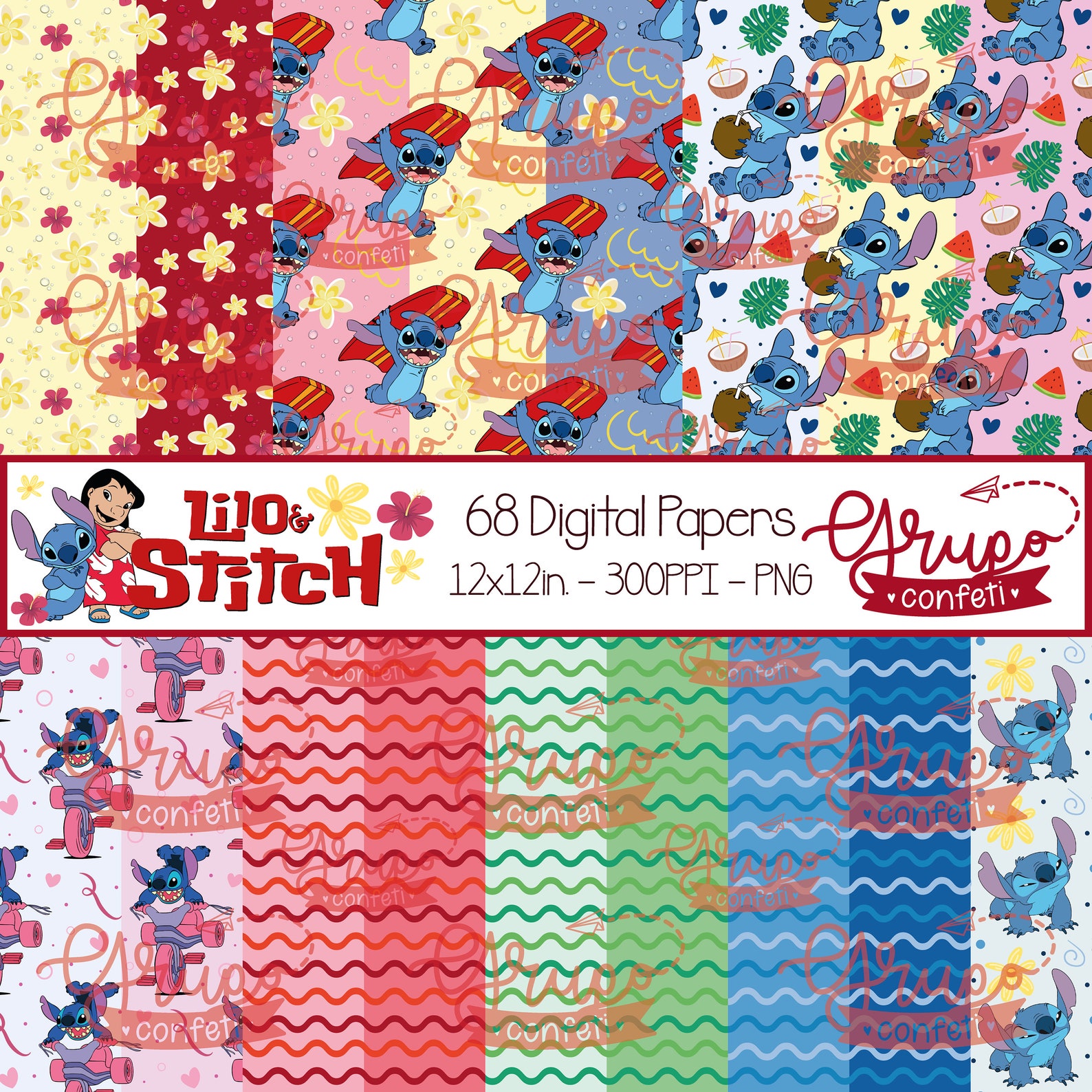 Lilo & Stitch digital papers Lilo y Stitch patterns seamless - Etsy España