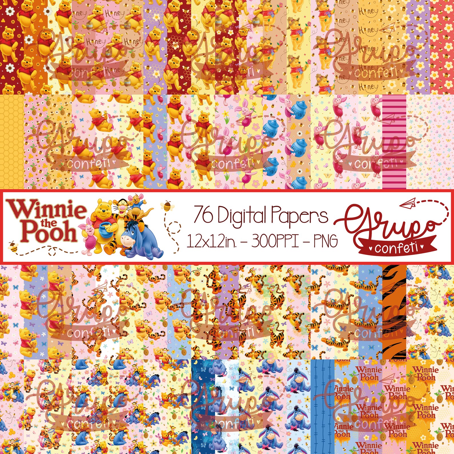Winnie Pooh Digital Papers Winnie the Pooh Patterns Seamless - Etsy