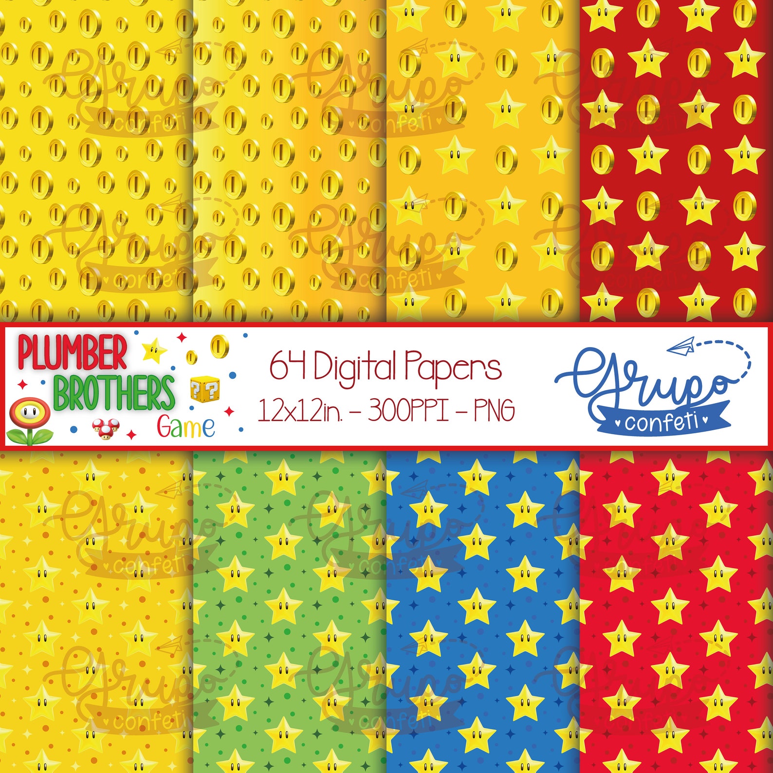 Plumber Brothers Game digital papers, Plumber Brothers Movie seamless ...