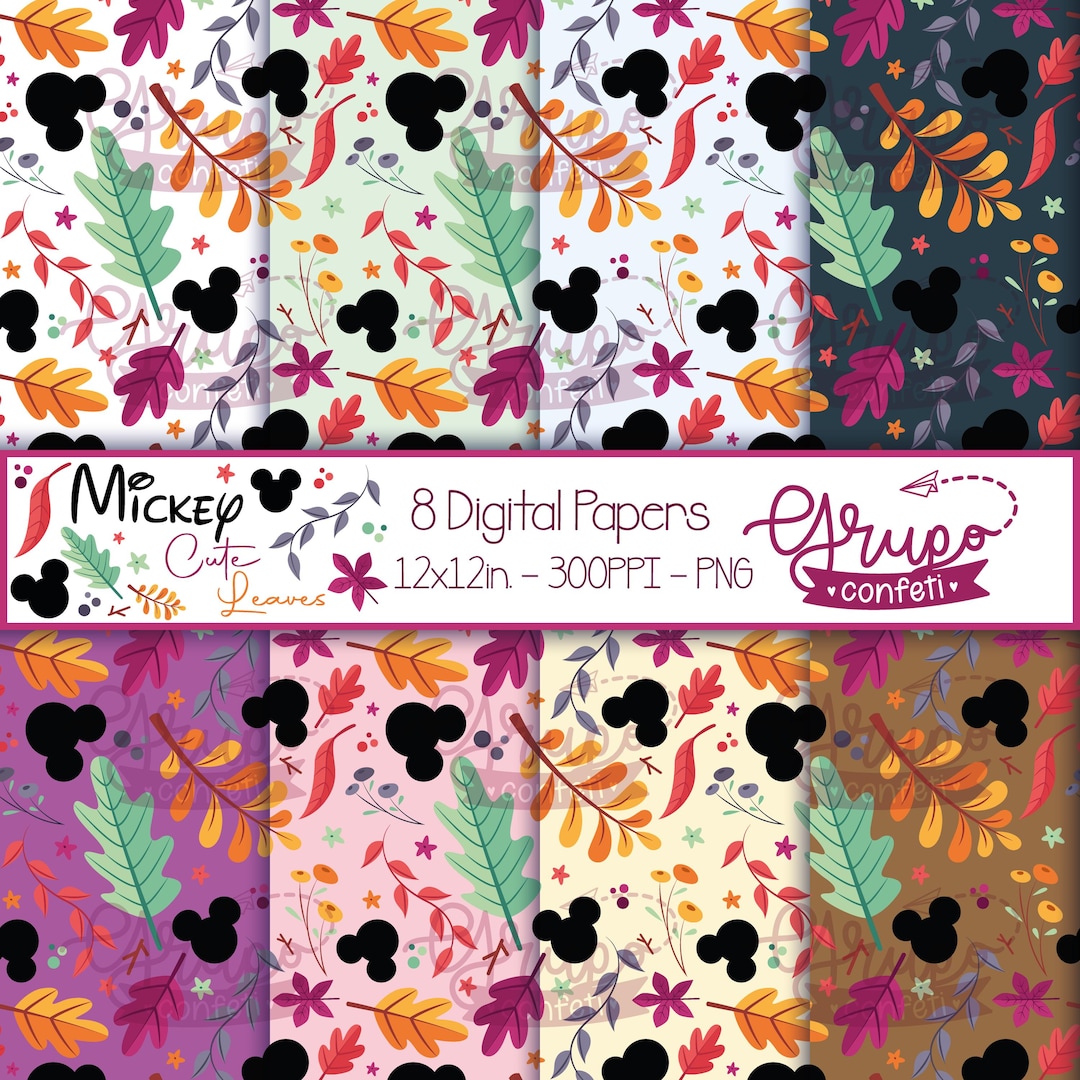 Mickey Cute Leaves Seamless Patterns, Digital Papers, Digital Download ...