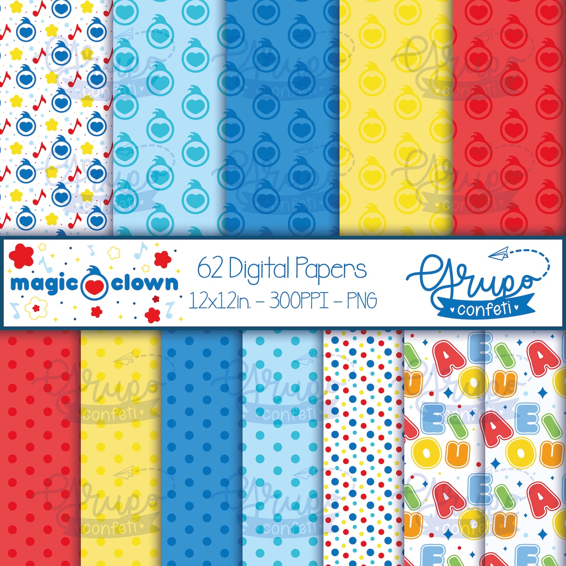 Magic Clown Digital Papers, Digital Download, Seamless Patterns - Etsy