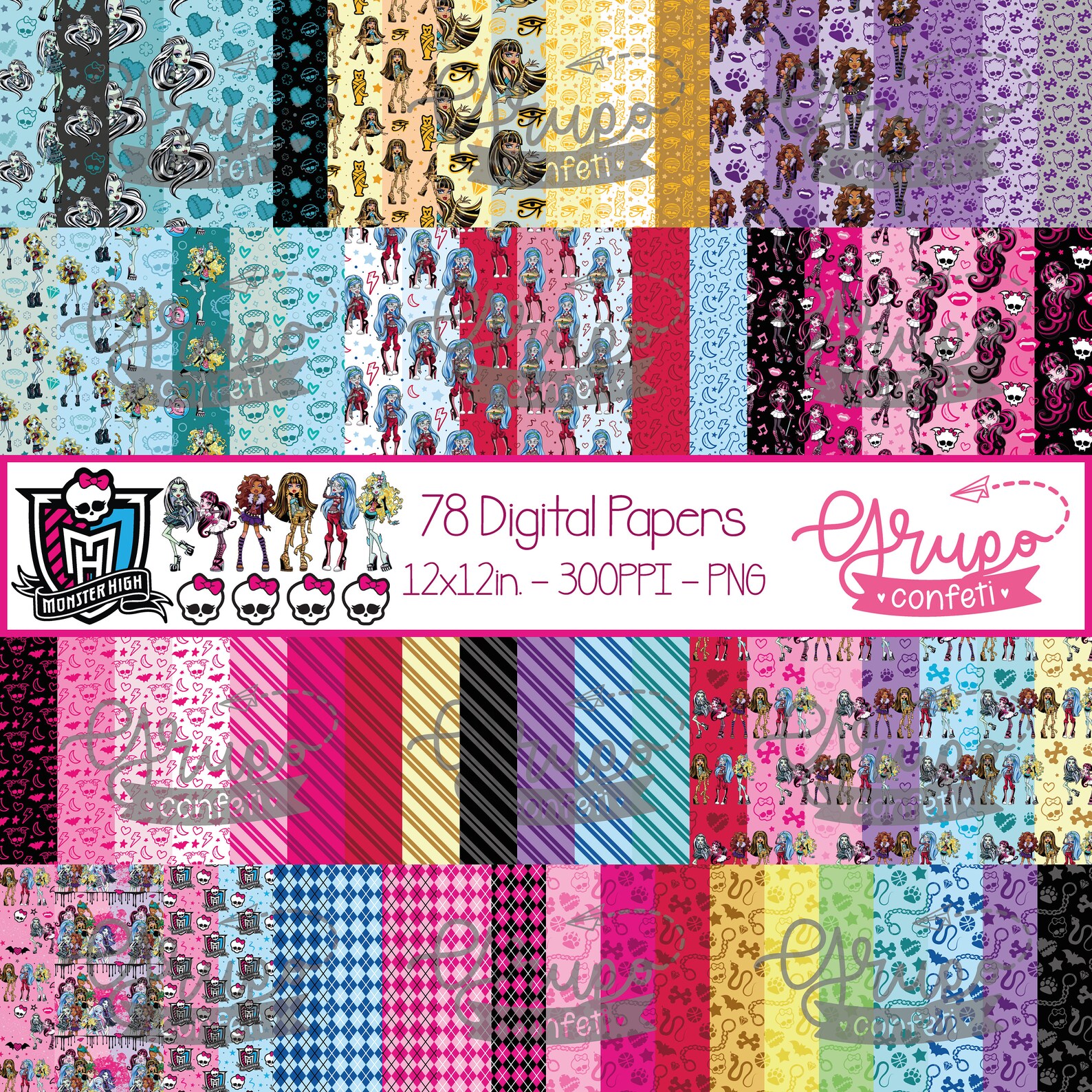 Monster High digital papers Monster High patterns seamless - Etsy España