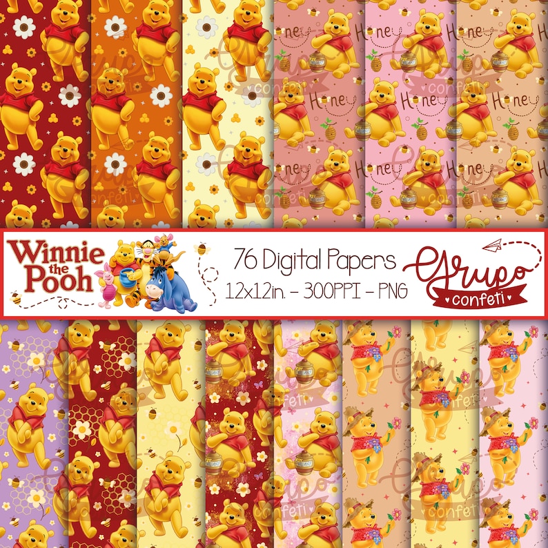 Winnie Pooh Digital Papers Winnie the Pooh Patterns Seamless - Etsy