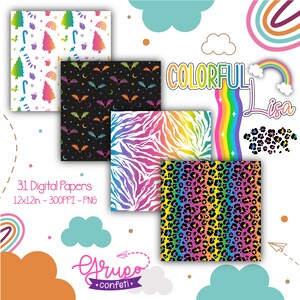 Colorful Lisa, Lisa Frank Inspired Digital Papers, Lisa Frank Patterns ...