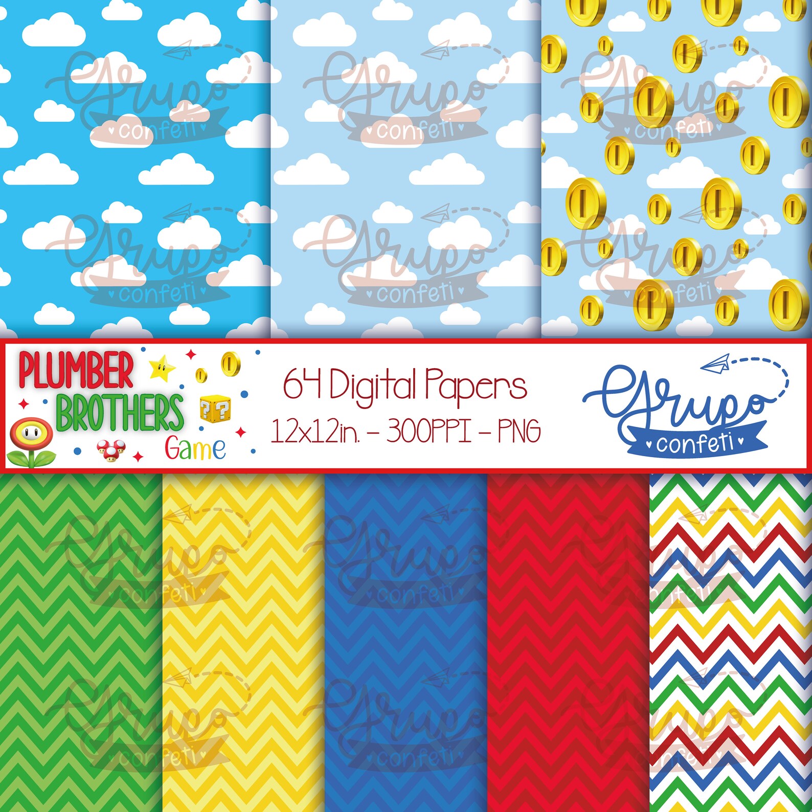 Plumber Brothers Game digital papers, Plumber Brothers Movie seamless ...