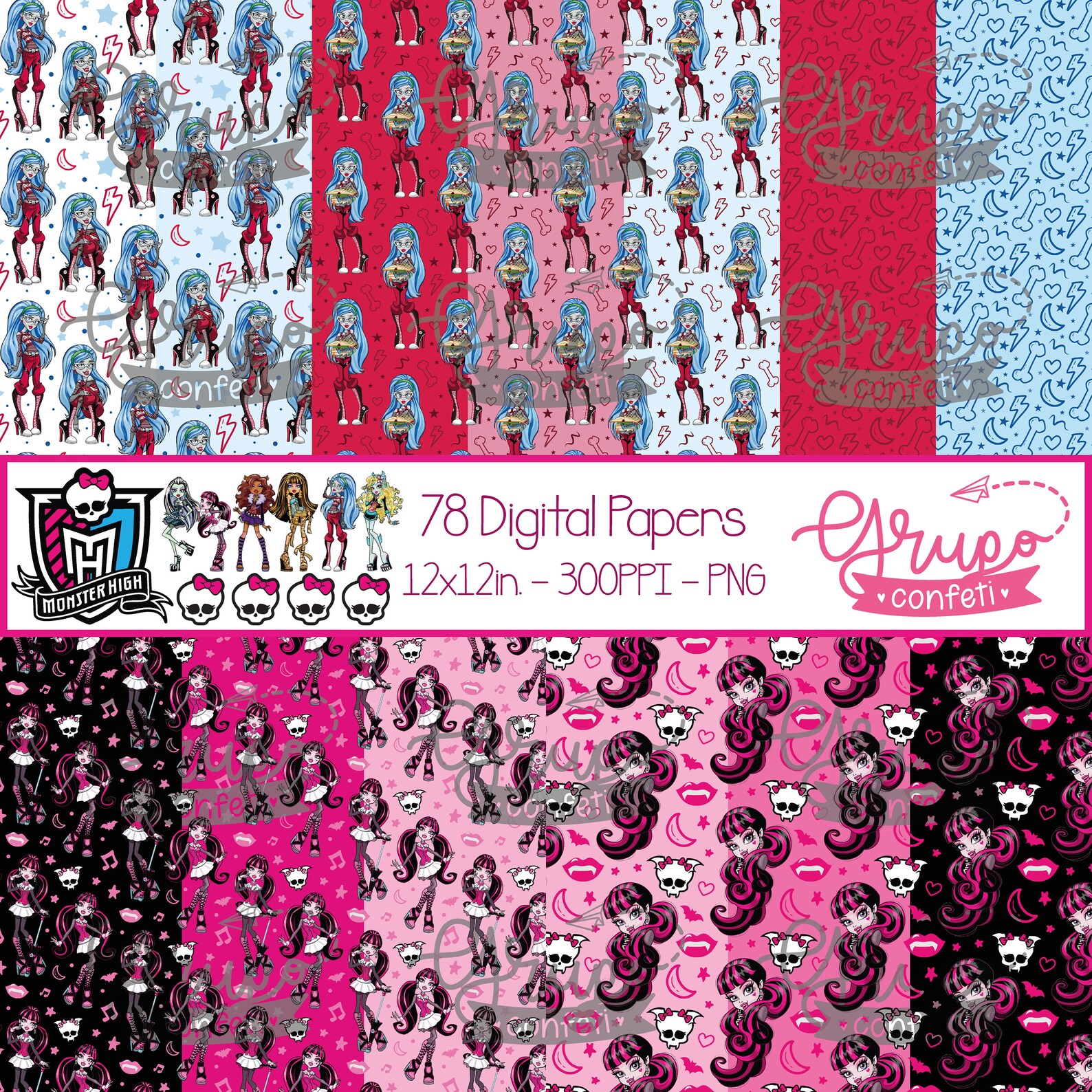 Monster High digital papers Monster High patterns seamless - Etsy España
