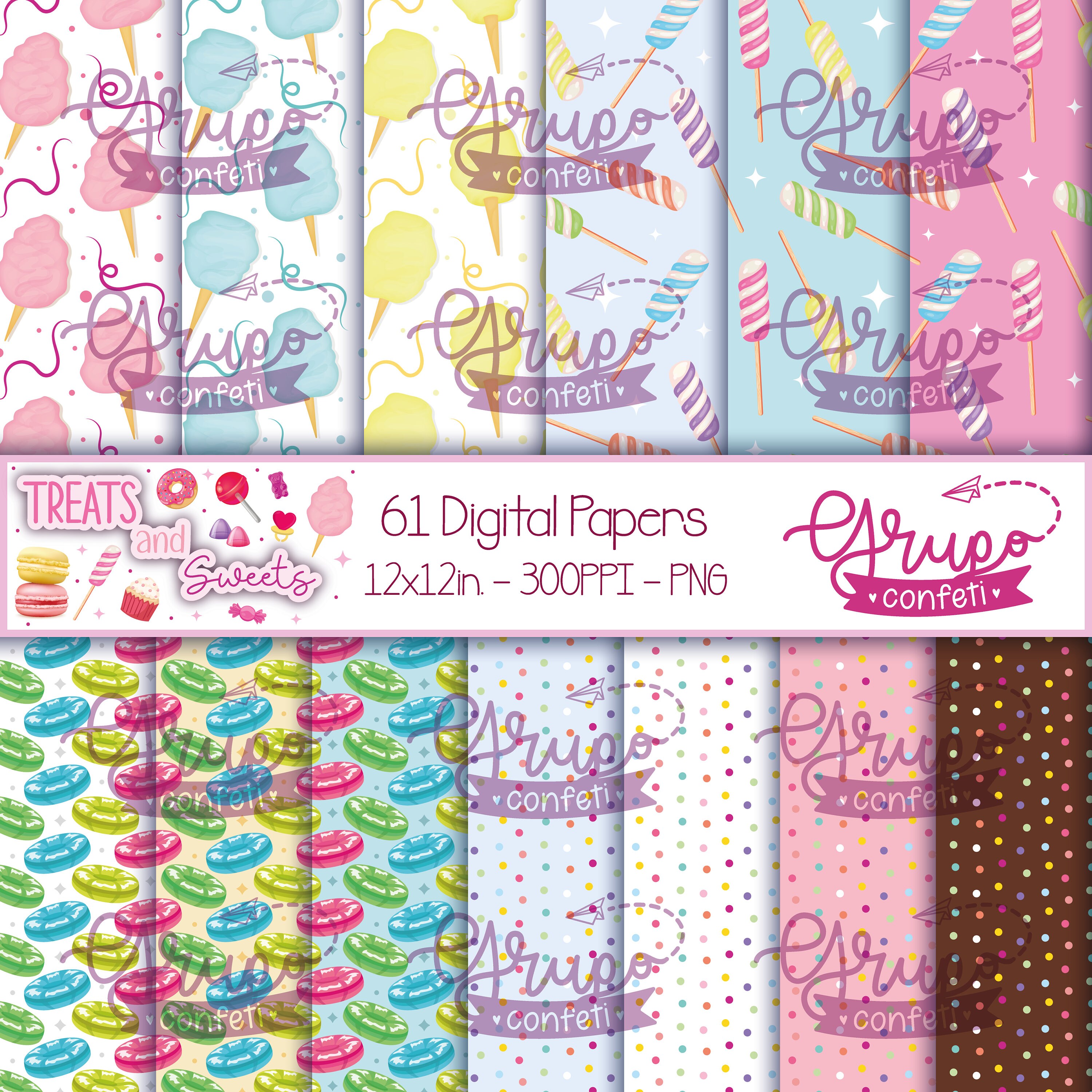 Treats and Sweets Digital Papers, Digital Download, Seamless Patterns ...