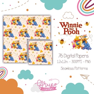 Winnie Pooh Digital Papers, Winnie the Pooh Patterns, Seamless Patterns ...
