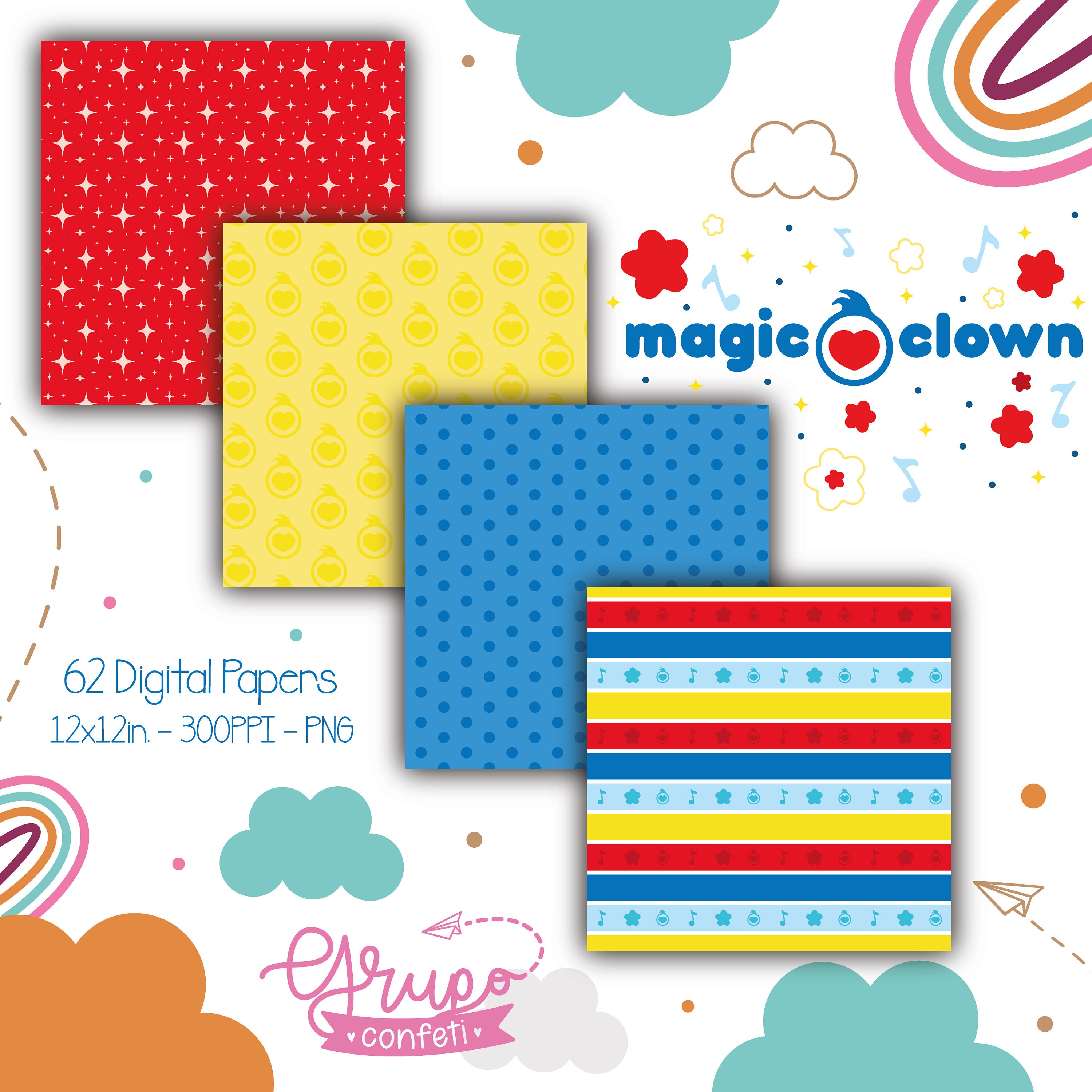 Magic Clown Digital Papers, Digital Download, Seamless Patterns - Etsy