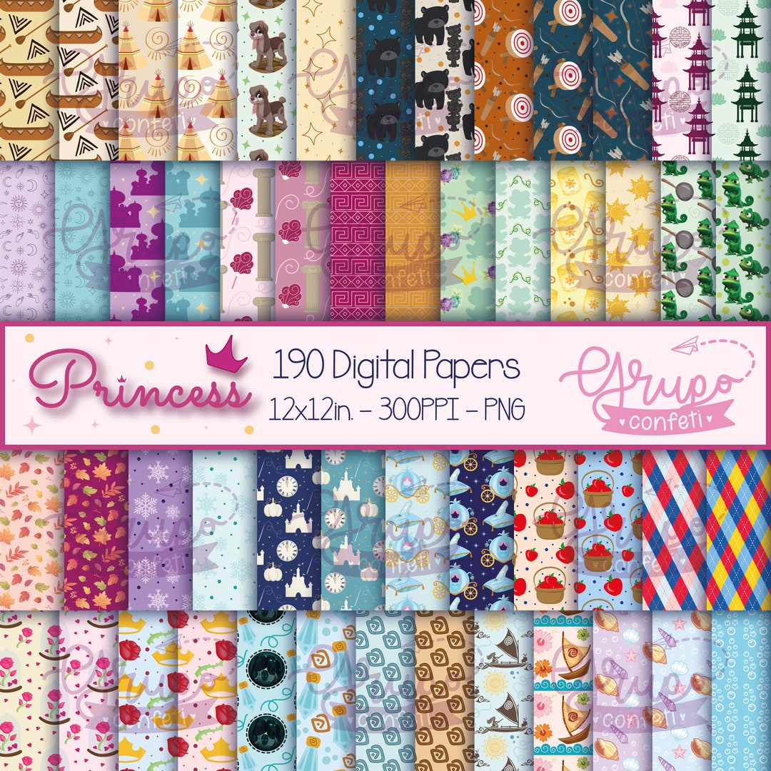 Princesses Digital Papers, Digital Download, Ariel, Aurora, Anna, Elsa ...