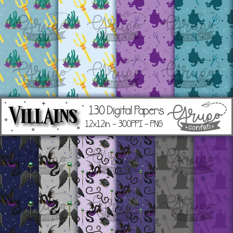 Villains Digital Papers, Digital Download, Ursula, Maleficent, Evil ...