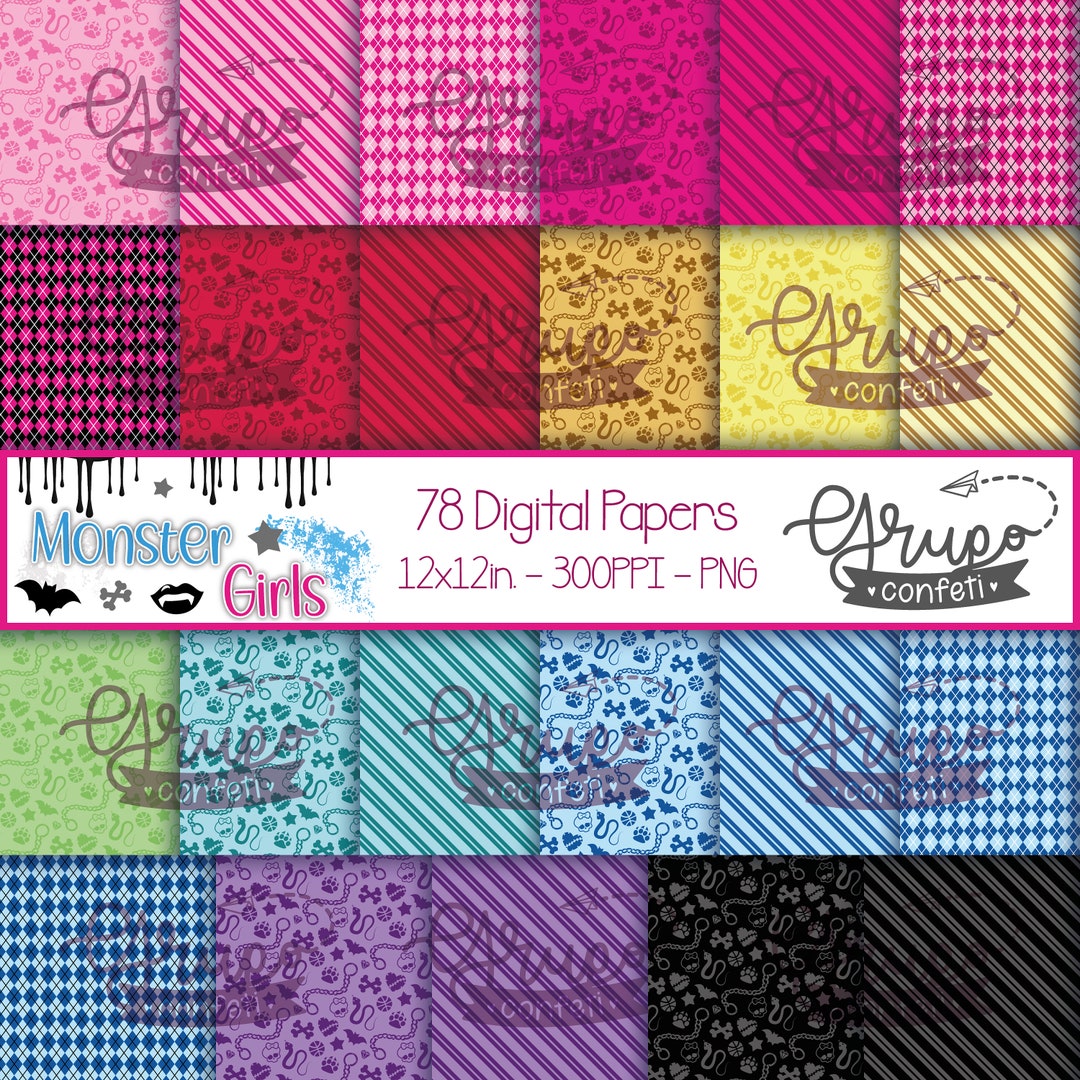Monster Girls Digital Papers, Monster Girls Patterns, Seamless Patterns ...