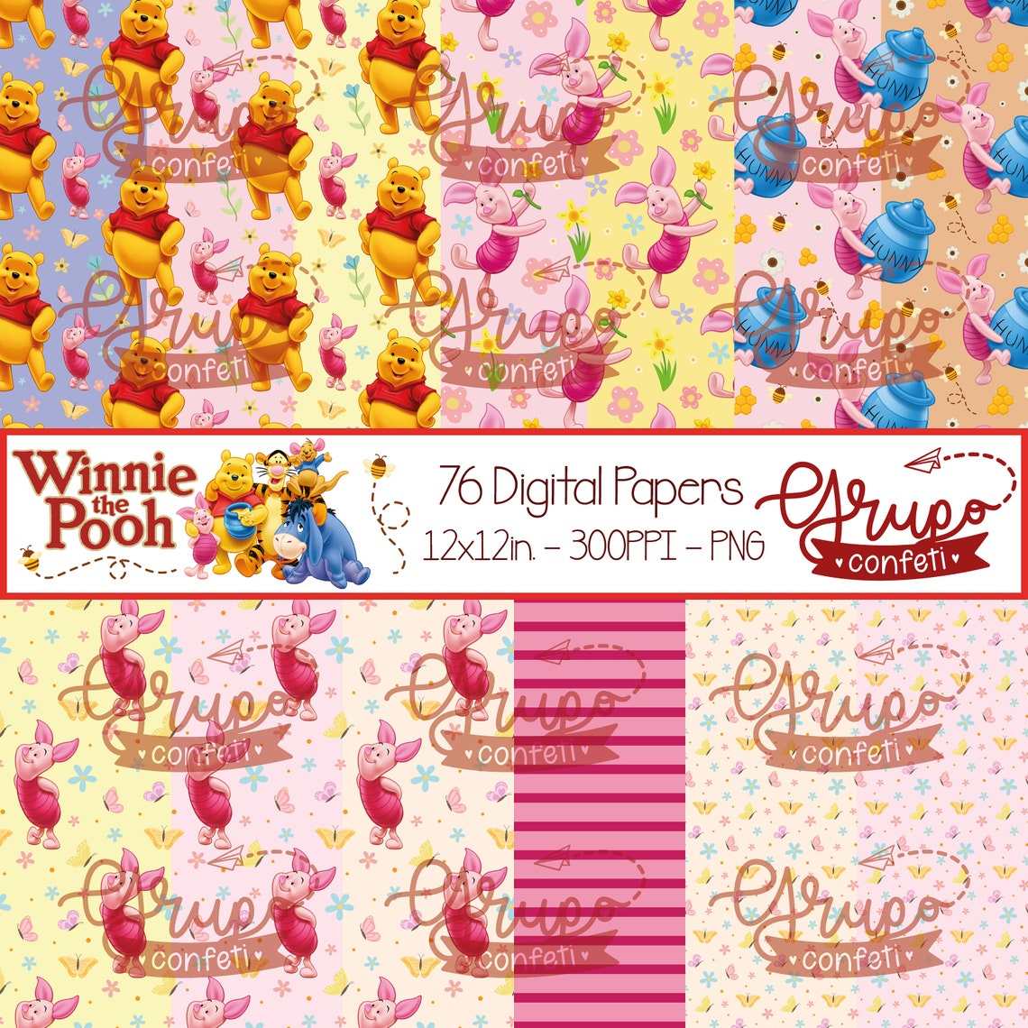 Winnie Pooh Digital Papers Winnie the Pooh Patterns Seamless - Etsy
