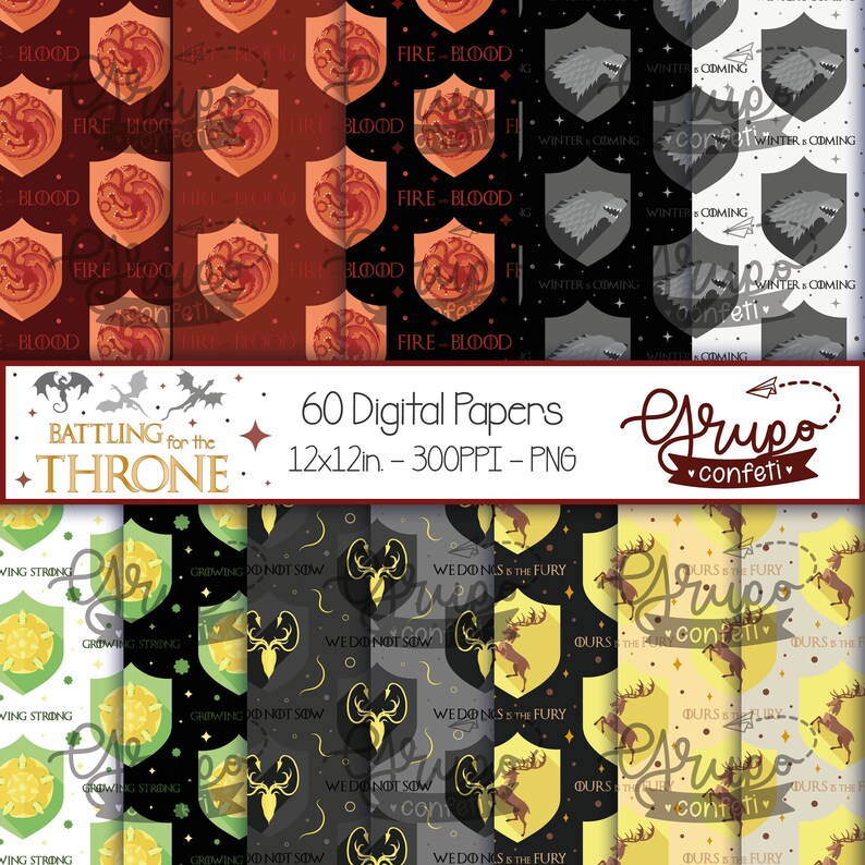Battling for the Throne Digital Papers, Medieval Digital Papers, Dragon ...
