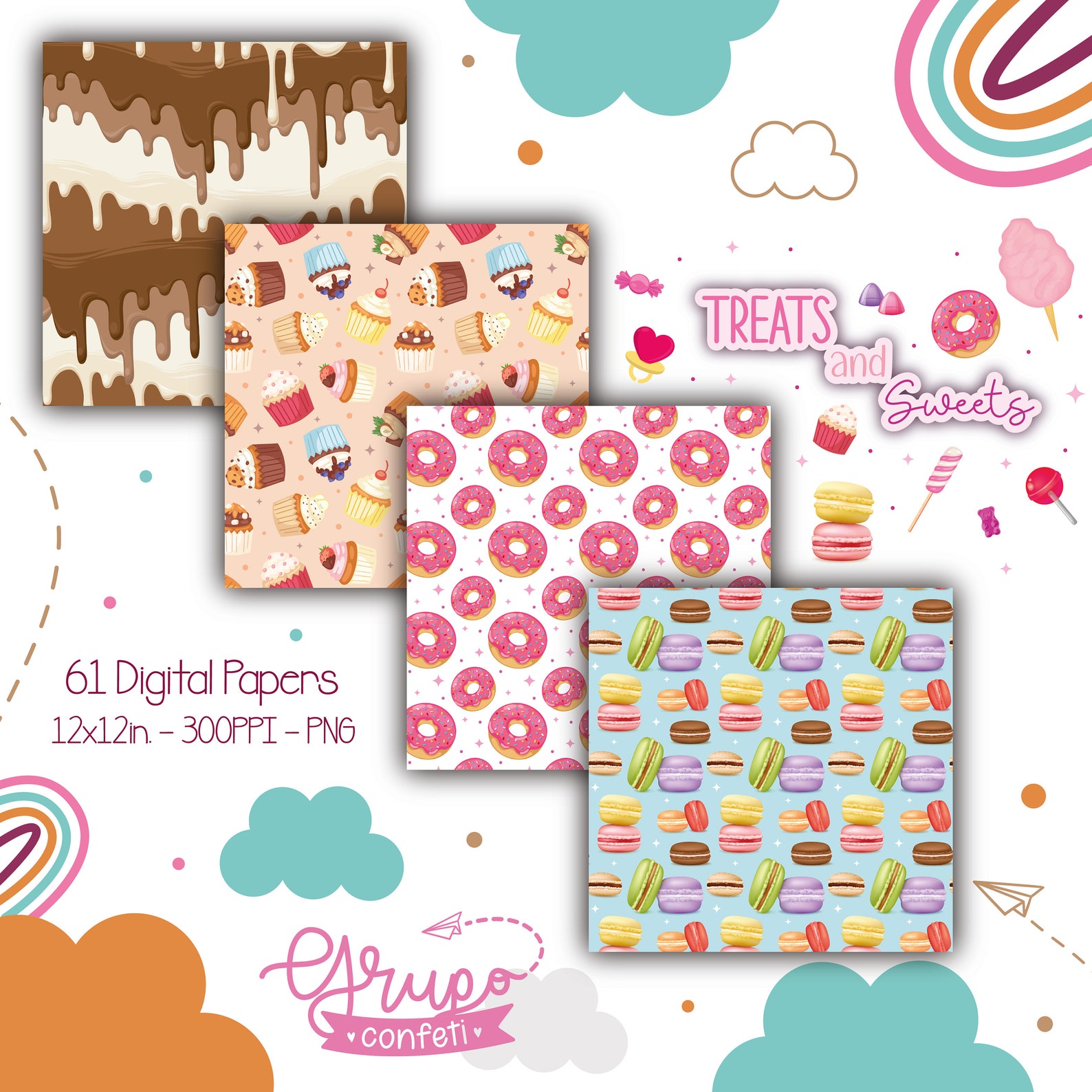 Treats and Sweets Digital Papers, Digital Download, Seamless Patterns ...