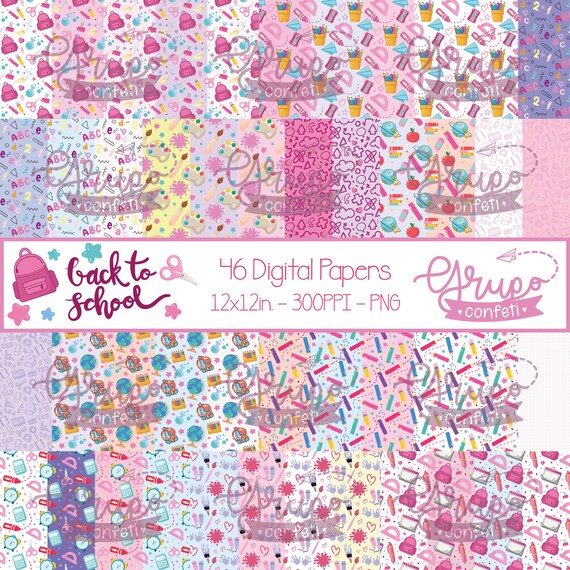 Back to School Girly Digital Papers Back to School Seamless | Etsy