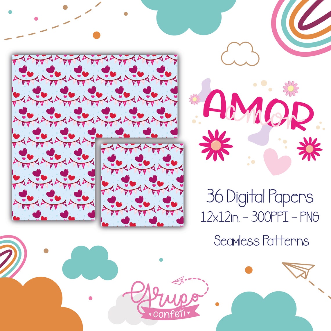 Love Digital Papers and Clipart Immediate Digital Download, Valentines ...