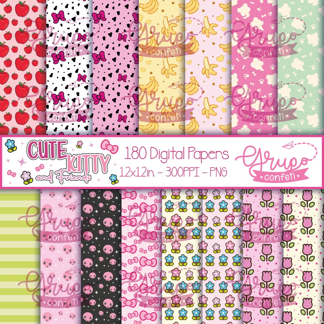 Cute kitty and Friends inspired Digital Papers, seamless patterns ...