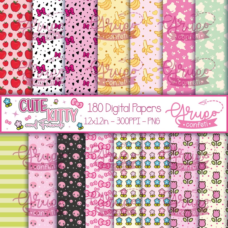 Cute kitty and Friends inspired Digital Papers seamless - Etsy España