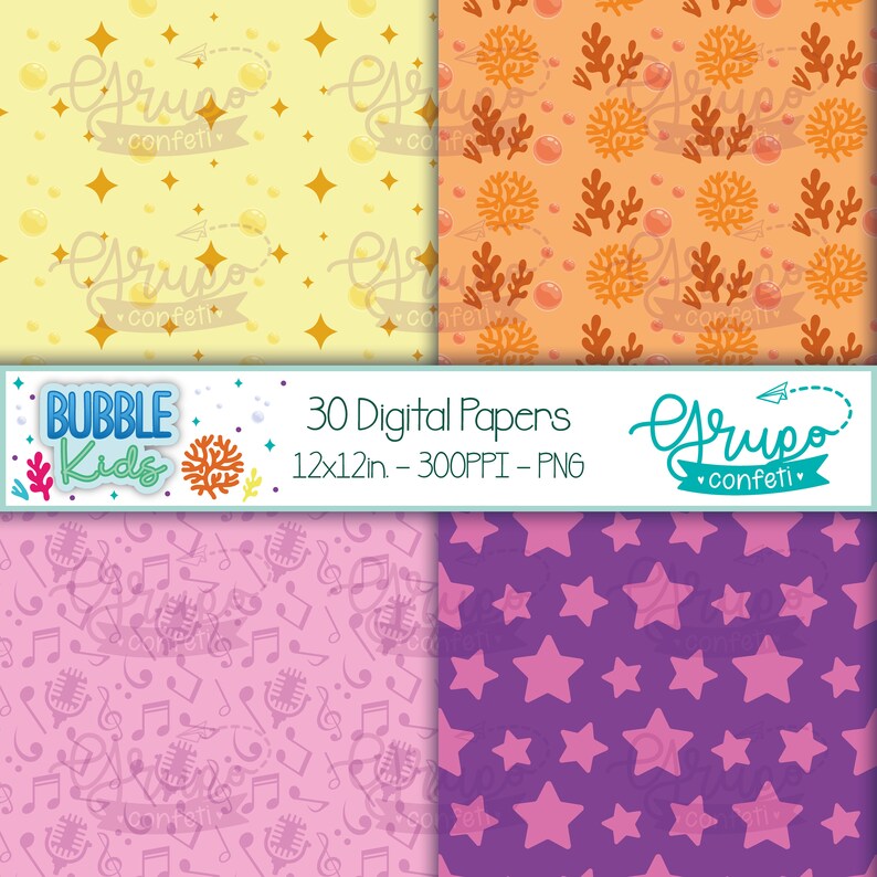 Bubble Kids Digital Papers, Digital Download, Seamless Patterns ...
