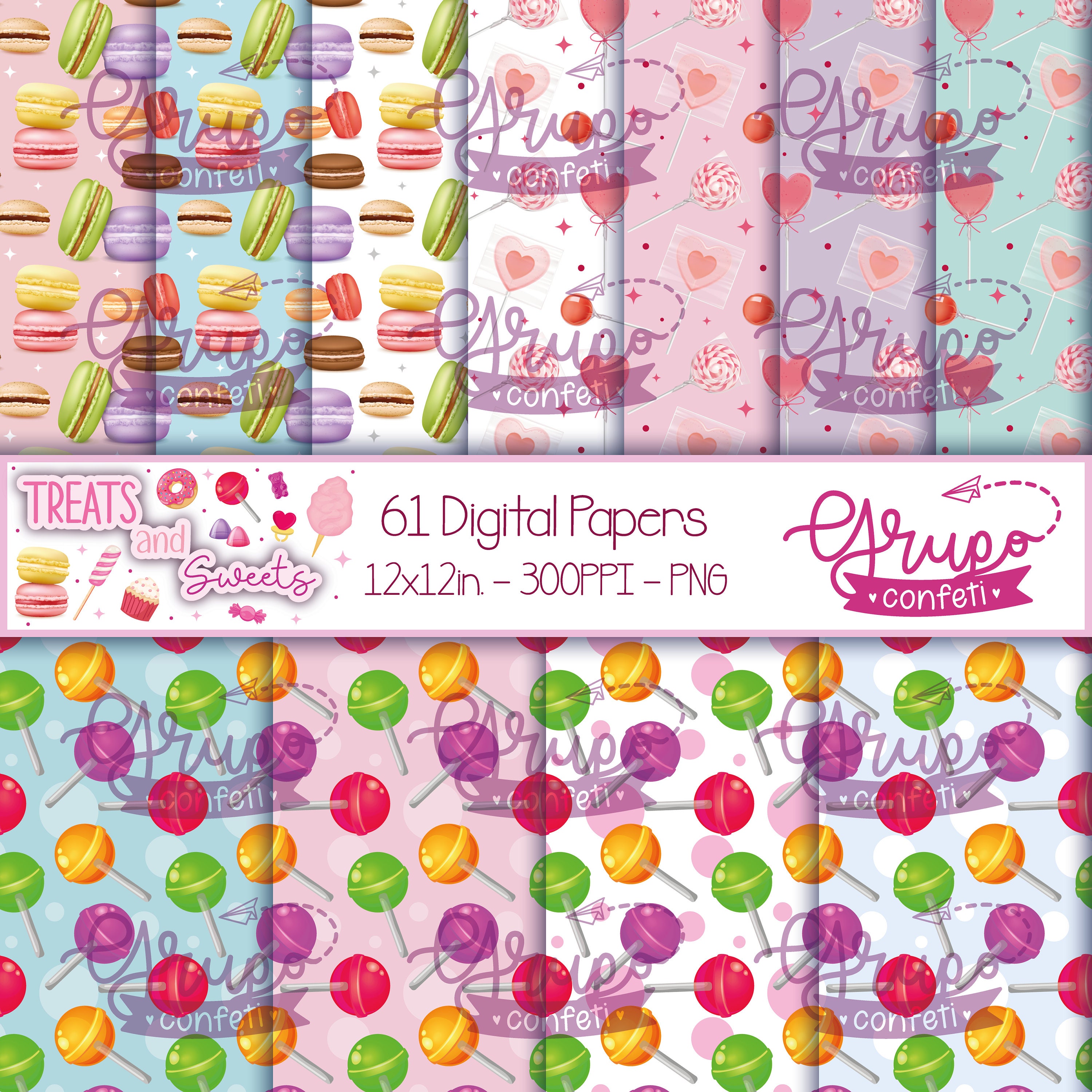 Treats and Sweets Digital Papers, Digital Download, Seamless Patterns ...