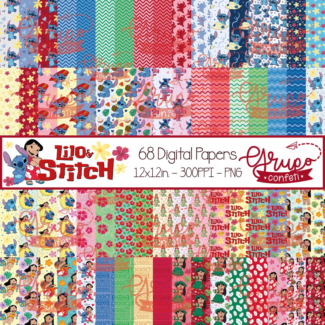 Lilo & Stitch digital papers Lilo y Stitch patterns seamless - Etsy España
