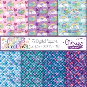 Gabby's Kitten House Digital Papers, Seamless Patterns, Gabby's ...